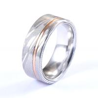 China 8mm Damascus Steel Men's Engagement Ring with Tungsten Core and Copper Inlay - Durable Fashion Jewelry for sale