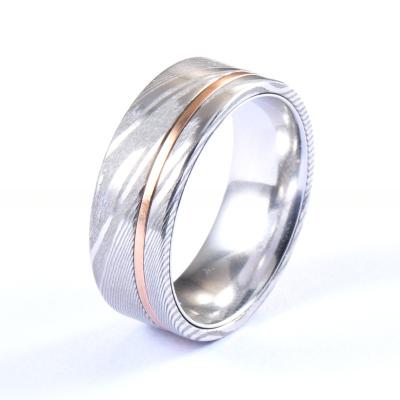 China 8mm Damascus Steel Men's Engagement Ring with Tungsten Core and Copper Inlay - Durable Fashion Jewelry for sale
