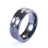 China 8mm Black Zirconium Ring Silver CZ Diamond Inlaid Single Groove Men Wedding Band for sale