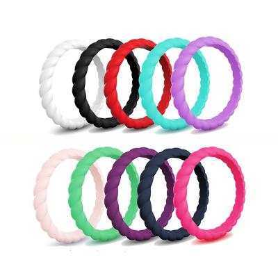 China 3mm Thin Braided Silicone Wedding Ring for Women - Stackable Design, Multiple Colors, 5-25 Day Production for sale