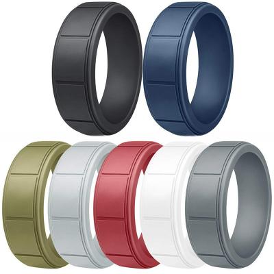 China 8mm Wide 2.5mm Thick Men's Silicone Rings with Rectangular Ventilation Pattern for Anniversary and Active Wear for sale