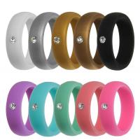 China 5.7mm Wedding Silicone Rings with Cubic Zirconia Inlay - Breathable Design Available in Multiple Colors for sale