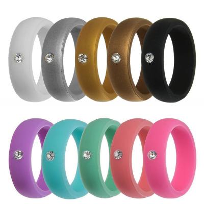 China 5.7mm Wedding Silicone Rings with Cubic Zirconia Inlay - Breathable Design Available in Multiple Colors for sale
