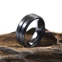 China 8mm Black Ceramic Wedding Band with Brushed Center and Grooved Step Edge Design for Men's Anniversary Rings for sale