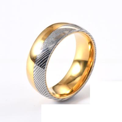 China 8mm Men's Gold Silver Two-Tone Damascus Steel Wedding Band with Tungsten Inner Lining - Comfort Fit Polished Ring for sale