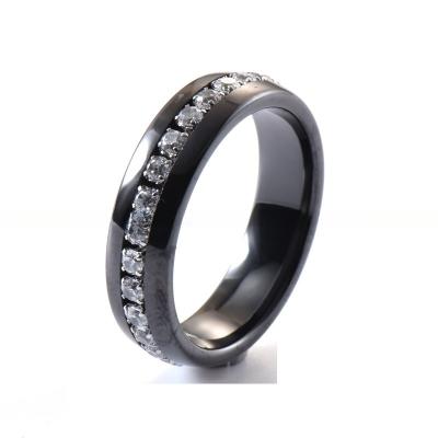 China 6mm Black Ceramic Engagement Rings with Full Diamond Band and Invisible Setting for Couples for sale