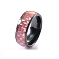 China 8mm Black Ceramic Wedding Band with Pink Carbon Fiber Inlay - Invisible Setting Technology - Hypoallergenic Design for sale