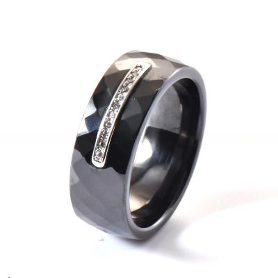 China Men's Black Ceramic Inlay Diamond Wedding Ring 2.2mm-2.5mm Thickness - Durable Ceramic Band with Diamond Accents for sale
