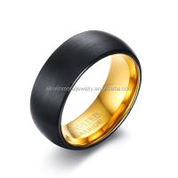 China 8mm Black Brushed Tungsten Wedding Band Ring with Gold Inner Vintage Style Unisex for sale