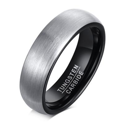 China 6mm Silver Brushed Tungsten Wedding Band with Black Inner Unisex Engagement Ring for sale
