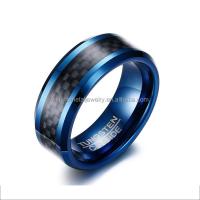 China 8mm Tungsten Wedding Band Ring with Black Carbon Fiber Inlay Polished Finish for sale