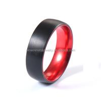 China 8mm Black Tungsten Carbide Wedding Band Ring with Red Green Aluminum Inner Domed Comfort Fit Unisex for sale