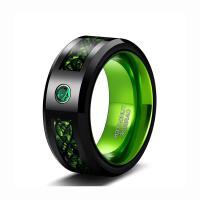 China 8mm Black Gun Plated Tungsten Wedding Band with Green Cubic Zirconia Inlay Unisex for sale