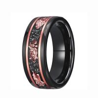 China 8mm Black Hammered Tungsten Wedding Band with Meteorite and Rose Gold Leaf Inlay Scratch Proof for sale