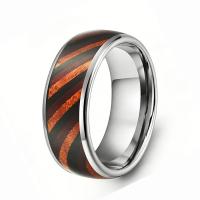 China 8mm Dome Silver Polished Tungsten Ring with Natural Wood Grain Inlay Unisex Wedding Band for sale