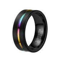 China 8mm Black Tungsten Wedding Band Ring Rainbow Colorful Plated Unisex 2.5mm Thick for sale