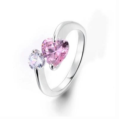 China Silver Plated Stainless Steel Ring with Rose Zircon Channel Setting Unisex Wedding Band 6mm for sale