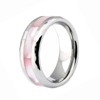 China 8mm Silver Plated Tungsten Carbide Ring with Pink Shell Inlay Unisex Wedding Band for sale