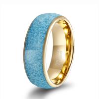China 8mm Gold Plated Tungsten Ring with Turquoise Inlay Unisex Wedding Band Durable Tungsten Carbide for sale