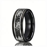 China 8mm Black Tungsten Wedding Band with Crushed Meteorite and Silver Leaf Inlay Unisex for sale