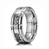 China Silver Tungsten Carbide Ring with Black Diamond Brushed Inlay Unisex Wedding Band 8mm for sale