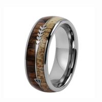 China Men's Tungsten Ring with Deer Antler Koa Wood Inlay Silver Arrow Design 8mm Wedding Band for sale