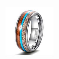 China 8mm Tungsten Wedding Band with Deer Antler Koa Wood and Turquoise Inlay Unisex for sale