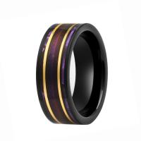 China Flat Black Tungsten Ring with Purple Shimmer Sand Base and Gold Inlay Unisex 8mm for sale