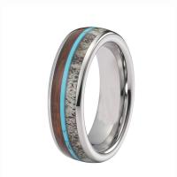 China 8mm Tungsten Ring Oval Cut Wooden Antler Deer Inlay Scratch Proof Wedding Band Unisex for sale
