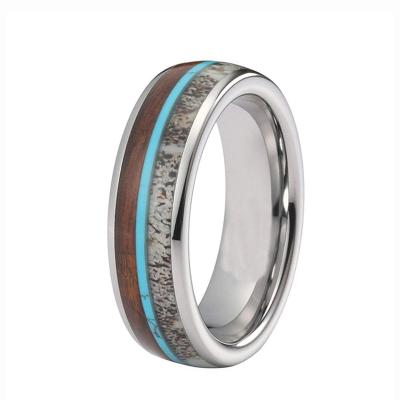 China 8mm Tungsten Ring Oval Cut Wooden Antler Deer Inlay Scratch Proof Wedding Band Unisex for sale