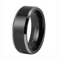 China 8mm Black Tungsten Wedding Band Ring with Silver Beveled Edge Unisex for sale
