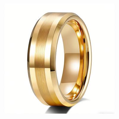 China Custom 8mm Gold Plated Brushed Tungsten Carbide Wedding Band Unisex Ring for sale