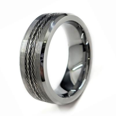 China Custom High-Hardness Tungsten Steel Ring 8mm Color-Blocking Unisex Wedding Band for sale
