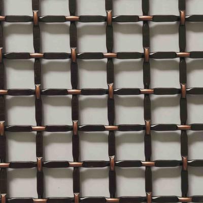 China Vintage Copper Woven Metal Mesh With Square Solid Strip Grid And Handmade Vintage Patina For Decorative Wire Mesh for sale