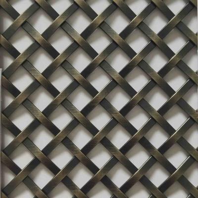 China Rhombus Diagonal Flat Wire Antique Brass Woven Decorative Metal Mesh for sale