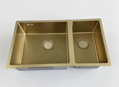 China Gold Double-Bowl Stainless Steel Sink – Anti-Stain, Durable, Ideal for Modern Kitchens for sale