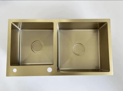 China Gold Toned SUS304 Stainless Steel Kitchen Sink with Drainboard for sale