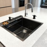 China 800mm Double-Bowl Stainless Steel Kitchen Sink Set with High-Arc Faucet and 1 Year Warranty for Modern Kitchens | Custom Basin Depth Available | Custom Steel Gauge Available for sale