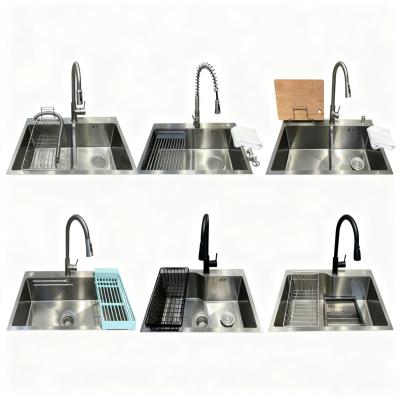 China Handmade Brushed Precision-Polished 304/316 Stainless Steel Undermount Kitchen Sink with Single or Double Bowl for sale
