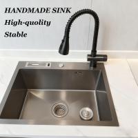 China Handmade Brushed Precision-Polished 304/316 Stainless Steel Undermount Kitchen Sink with Single or Double Bowl for sale