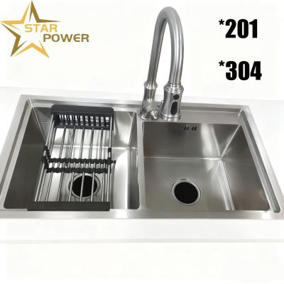 China Customised Matte Brushed Handmade Stainless Steel Kitchen Sink with Single or Double Basin for sale