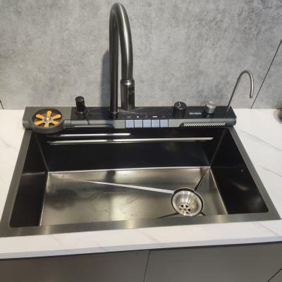 China Handmade 304/316 Stainless Steel Single Bowl Kitchen Sink with Retractable Drain Rack for sale