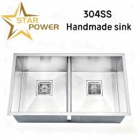 China Original Brushed Finish Handmade Double Bowl Sink in 304 Stainless Steel for Modern Kitchens for sale