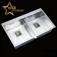 China STAR POWER Brushed 304 Stainless Steel Handmade Kitchen Sink with Double-Bowl Design and Pull-Out Faucet for sale