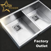 China STAR POWER Brushed 304 Stainless Steel Handmade Kitchen Sink with Double-Bowl Design and Pull-Out Faucet for sale