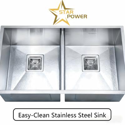 China STAR POWER 304SS Premium Thickened Handmade Double Bowl Kitchen Sink with Food-Grade Stainless Steel for sale