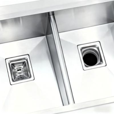 China 304 Stainless Steel Handmade Double Bowl Kitchen Sink with Pull-Down Sprayer Faucet for sale