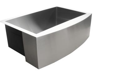 China Handmade Brushed 304 Stainless Steel Farmhouse Sink with Sound Dampening & Anti-Condensation and Curved Apron Front Design for sale