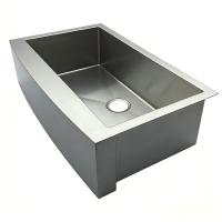 China Handmade Brushed 304 Stainless Steel Farmhouse Sink with Sound Dampening & Anti-Condensation and Curved Apron Front Design for sale