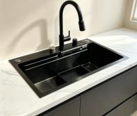 China Flush Mount / Inset Kitchen Sink 304 Stainless Steel Single Bowl Kitchen Sink | Artisan Handcrafted Nano Black Matte Sink, Hand Polished Anti-Rust Brushed Finish For Modern Household Kitchen Renovation | Custom Basin Depth Available | Custom Steel Gauge Available for sale